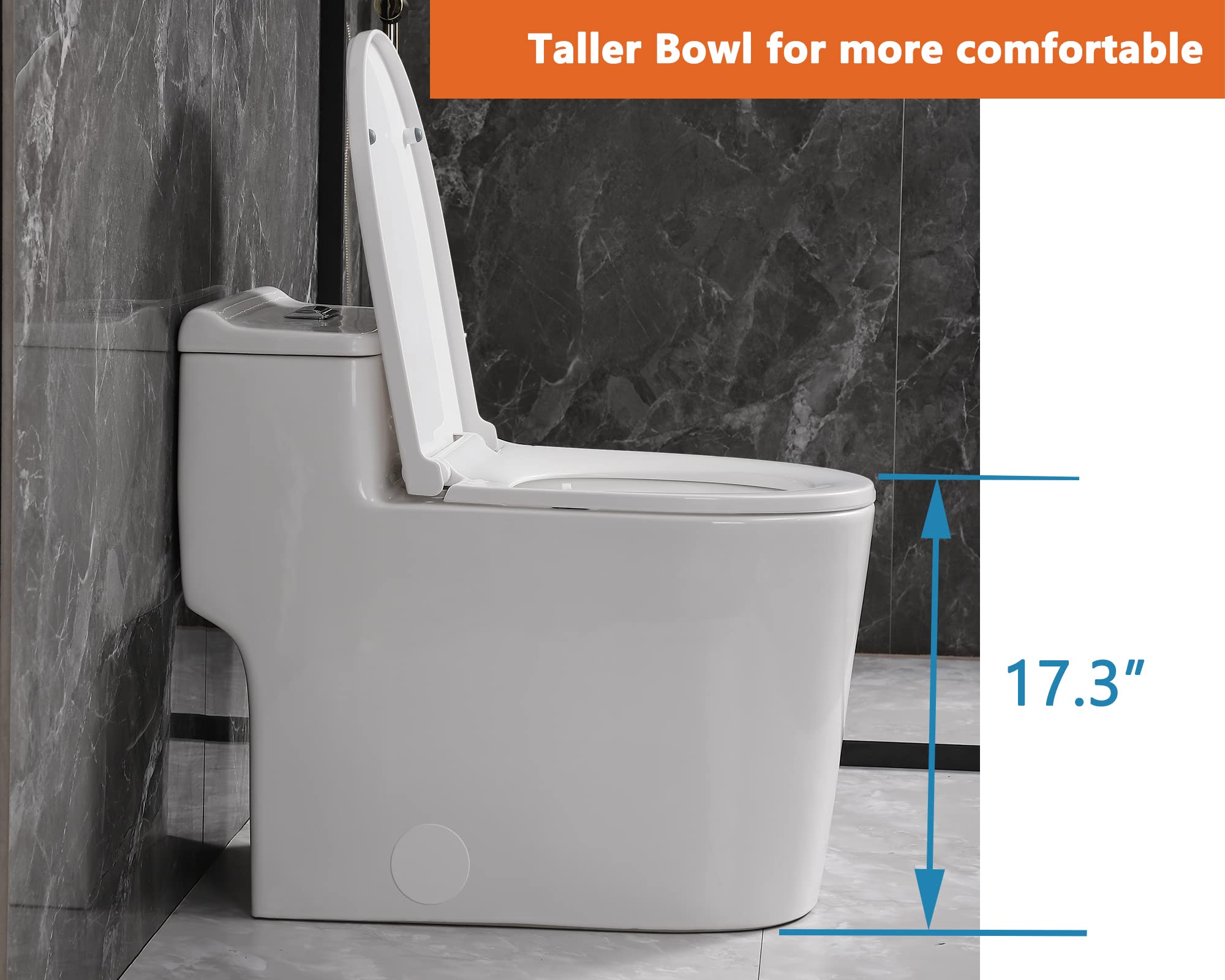 SouNor SN1080 One Piece Toilet 3-in Dual Flush 1.1/1.6 GPF Chair Right Seat Height Comfort Elongated U Shaped Bowl Soft Close UF Seat,White 12" Rough in