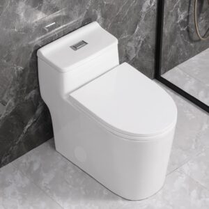 SouNor SN1080 One Piece Toilet 3-in Dual Flush 1.1/1.6 GPF Chair Right Seat Height Comfort Elongated U Shaped Bowl Soft Close UF Seat,White 12" Rough in