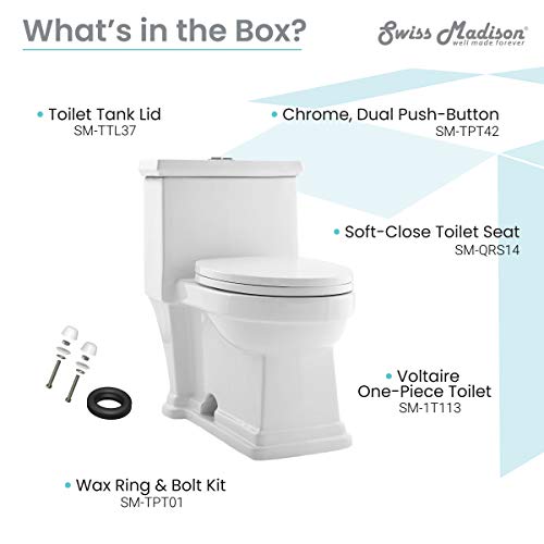 Swiss Madison Well Made Forever SM-1T113 Voltaire One Piece Elongated Toilet Dual Flush 0.8/1.28 GPF, White