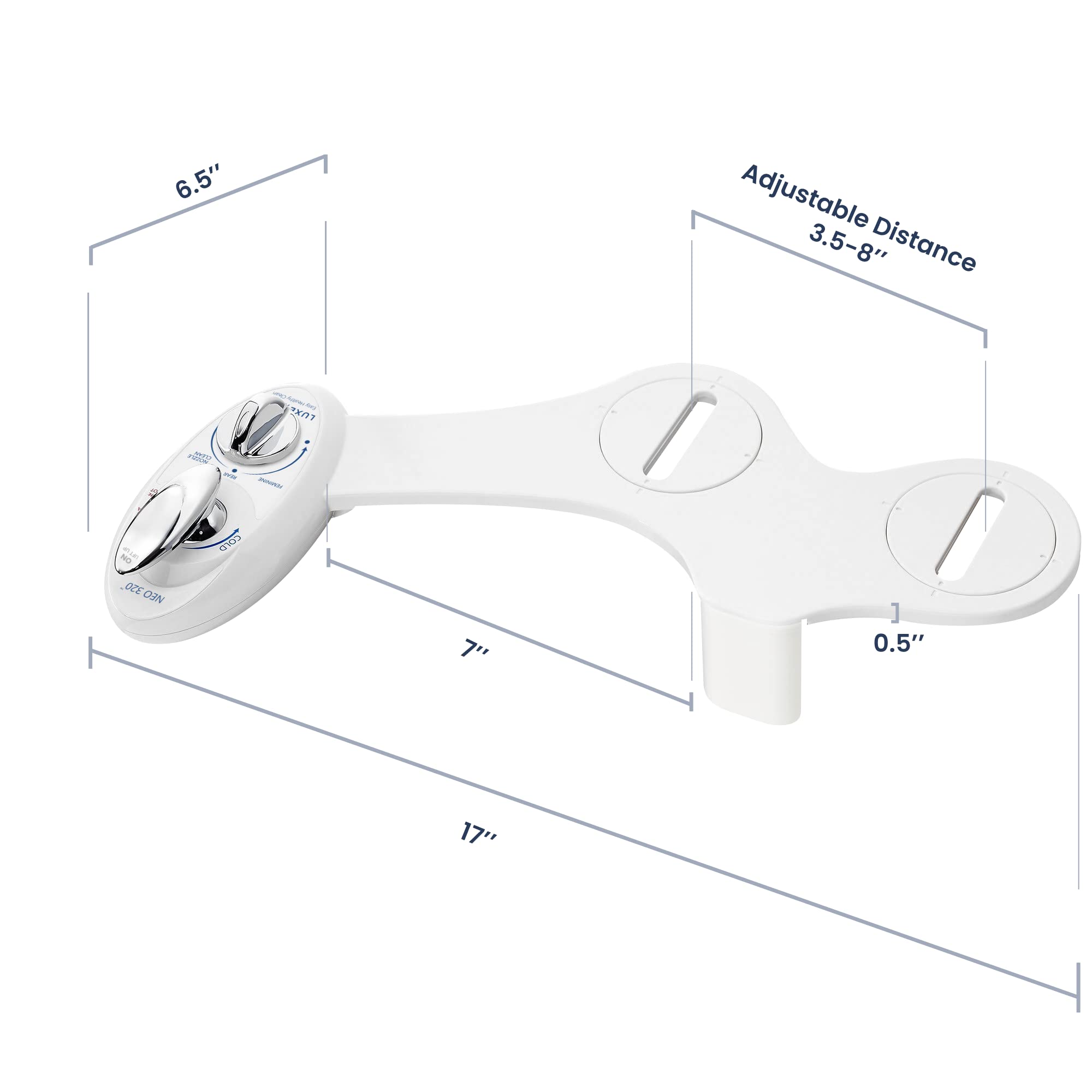 LUXE Bidet NEO 320 - Hot and Cold Water, Self-Cleaning, Dual Nozzle, Non-Electric Bidet Attachment for Toilet Seat, Adjustable Water Pressure, Rear and Feminine Wash, Lever Control (White)