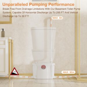 Simple Project 19" Extra Tall Macerating Toilet For Seniors, Upflush Toilet For Basement | 600w Macerator Pump With 4 Water Inlets For High Toilets, Shower, Laundry