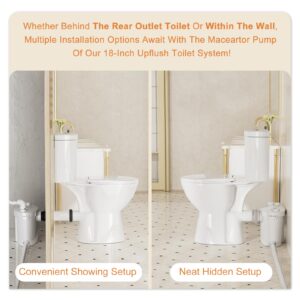 Simple Project 19" Extra Tall Macerating Toilet For Seniors, Upflush Toilet For Basement | 600w Macerator Pump With 4 Water Inlets For High Toilets, Shower, Laundry