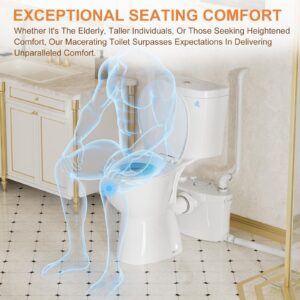 Simple Project 19" Extra Tall Macerating Toilet For Seniors, Upflush Toilet For Basement | 600w Macerator Pump With 4 Water Inlets For High Toilets, Shower, Laundry