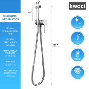 KWOCI Handheld Bidet Warm Water Sprayer Mounted on The Bathroom Vanity,Handheld Warm Water Bidet Sprayer for Toilet, Hand Held Hot and Cold Bidet Sprayer Shattaf for Pet Bathing,Brushed Nickel