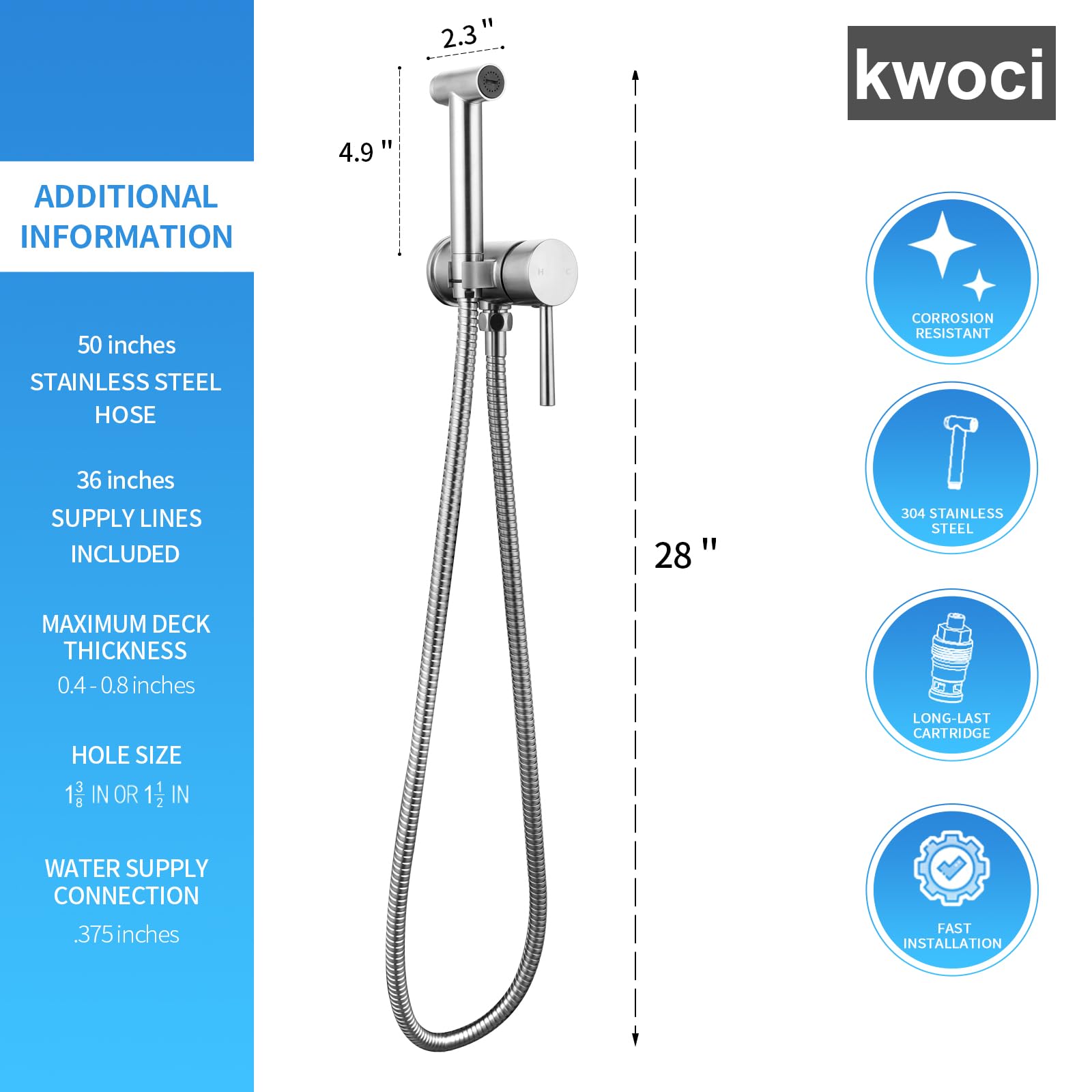 KWOCI Handheld Bidet Warm Water Sprayer Mounted on The Bathroom Vanity,Handheld Warm Water Bidet Sprayer for Toilet, Hand Held Hot and Cold Bidet Sprayer Shattaf for Pet Bathing,Brushed Nickel