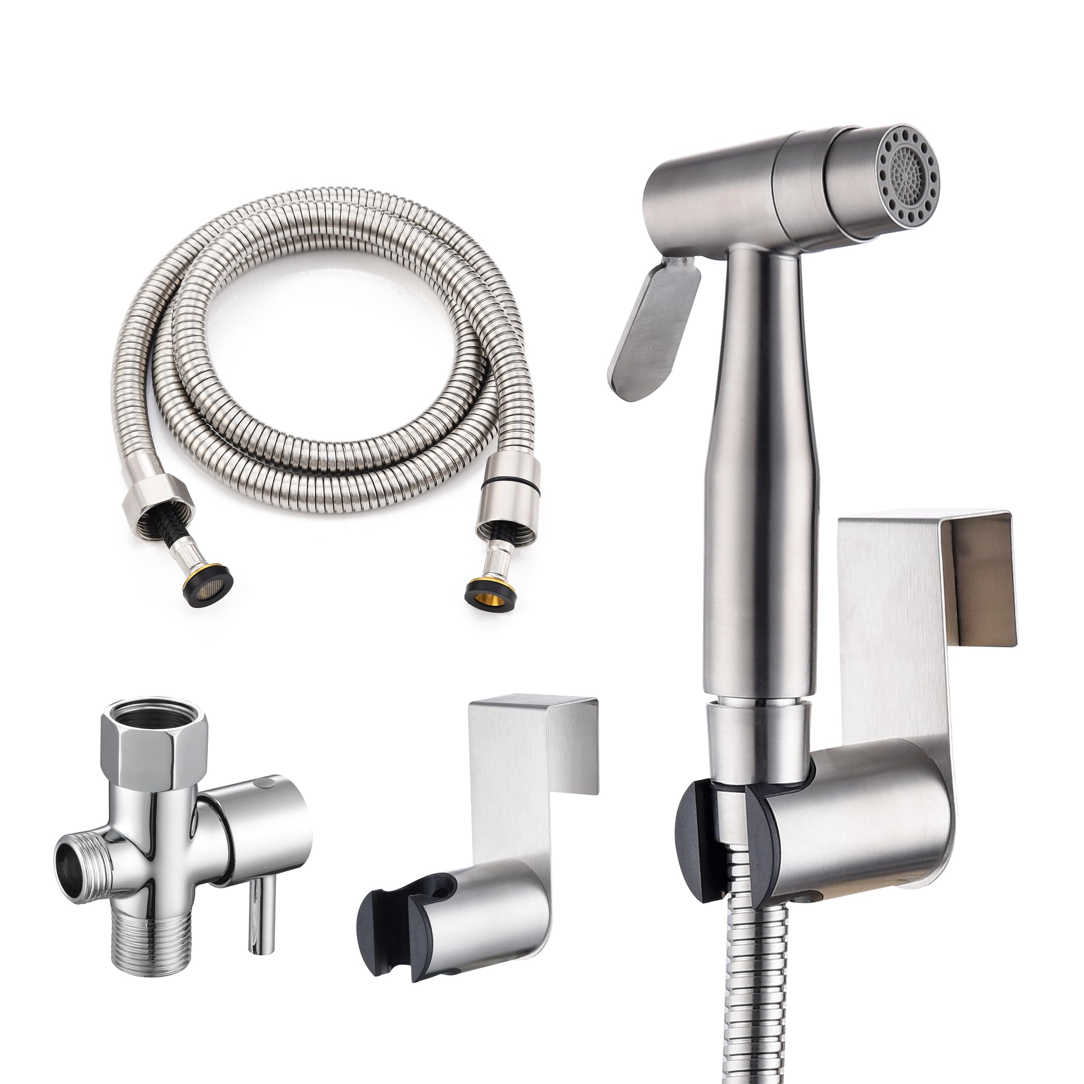 Brushed Nickel Jet Sprayer for Toilet, Senhozi Bidet Sprayer for Toilet with 360 Swivel Stainless Steel Sprayer Head and Nylon Hose for Cloth Diaper, Toilet Water Sprayer for Baby Wash, SE-0001-BN