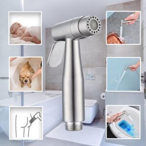 Brushed Nickel Jet Sprayer for Toilet, Senhozi Bidet Sprayer for Toilet with 360 Swivel Stainless Steel Sprayer Head and Nylon Hose for Cloth Diaper, Toilet Water Sprayer for Baby Wash, SE-0001-BN