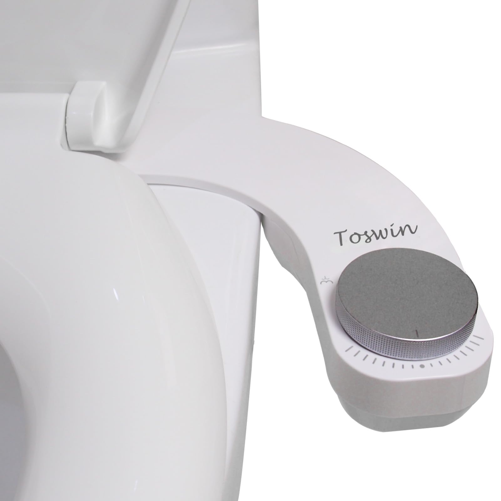 Toswin Left Handed Bidet Ultra Slim Left Hand Bidet Attachment with Dual Front & Rear Nozzles and Adjustable Water Pressure - Control Panel on Left Side-Silver Knob