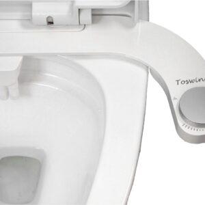 Toswin Left Handed Bidet Ultra Slim Left Hand Bidet Attachment with Dual Front & Rear Nozzles and Adjustable Water Pressure - Control Panel on Left Side-Silver Knob