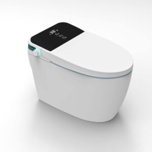 intelligent toilet with heated seat, dacom smart toilet one piece toilet foot sensoring flush, warm water and dry, multi-function app remote control