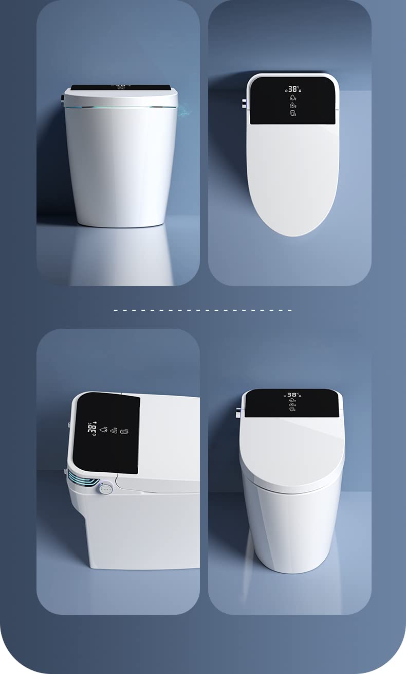 Intelligent Toilet with Heated Seat, DACOM Smart Toilet One Piece Toilet Foot Sensoring Flush, Warm Water and Dry, Multi-Function APP Remote Control