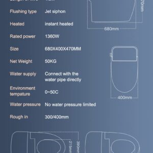 Intelligent Toilet with Heated Seat, DACOM Smart Toilet One Piece Toilet Foot Sensoring Flush, Warm Water and Dry, Multi-Function APP Remote Control