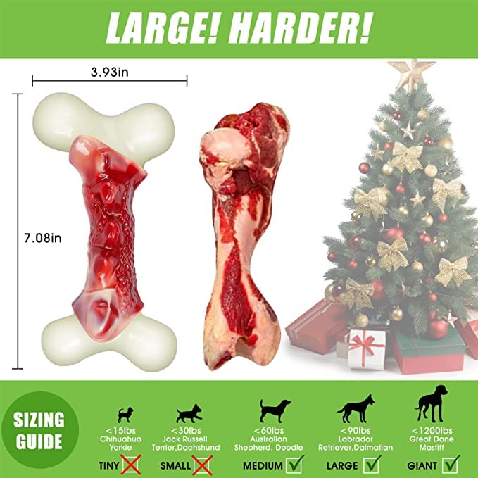 Dog Toys for Aggressive Chewers, Indestructible Large Dogs,Real Bacon Flavored,Dog Chew Toy Bones Medium/Large Breed Dogs,Best to Keep Them Busy (L)