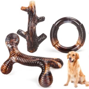 zimtty dog toys, 3 pack indestructible dog chew toys for aggressive chewers, tough nylon real bacon flavor teething chew toys for large medium small dog breeds (brown1)