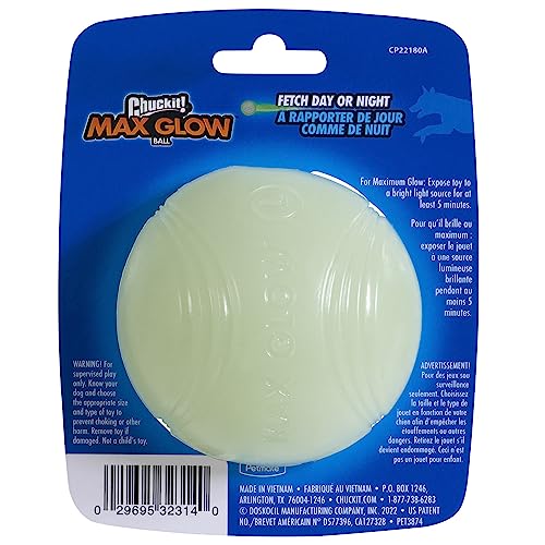 Chuckit! Max Glow Ball Dog Toy, Large (3 Inch Diameter) for Dogs 60-100 lbs, Pack of 1