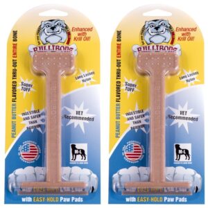 bullibone nylon dog chew toy nylon bone - improves dental hygiene, easy to grip bottom, and permeated with flavor (peanut butter, large - 2 pack)