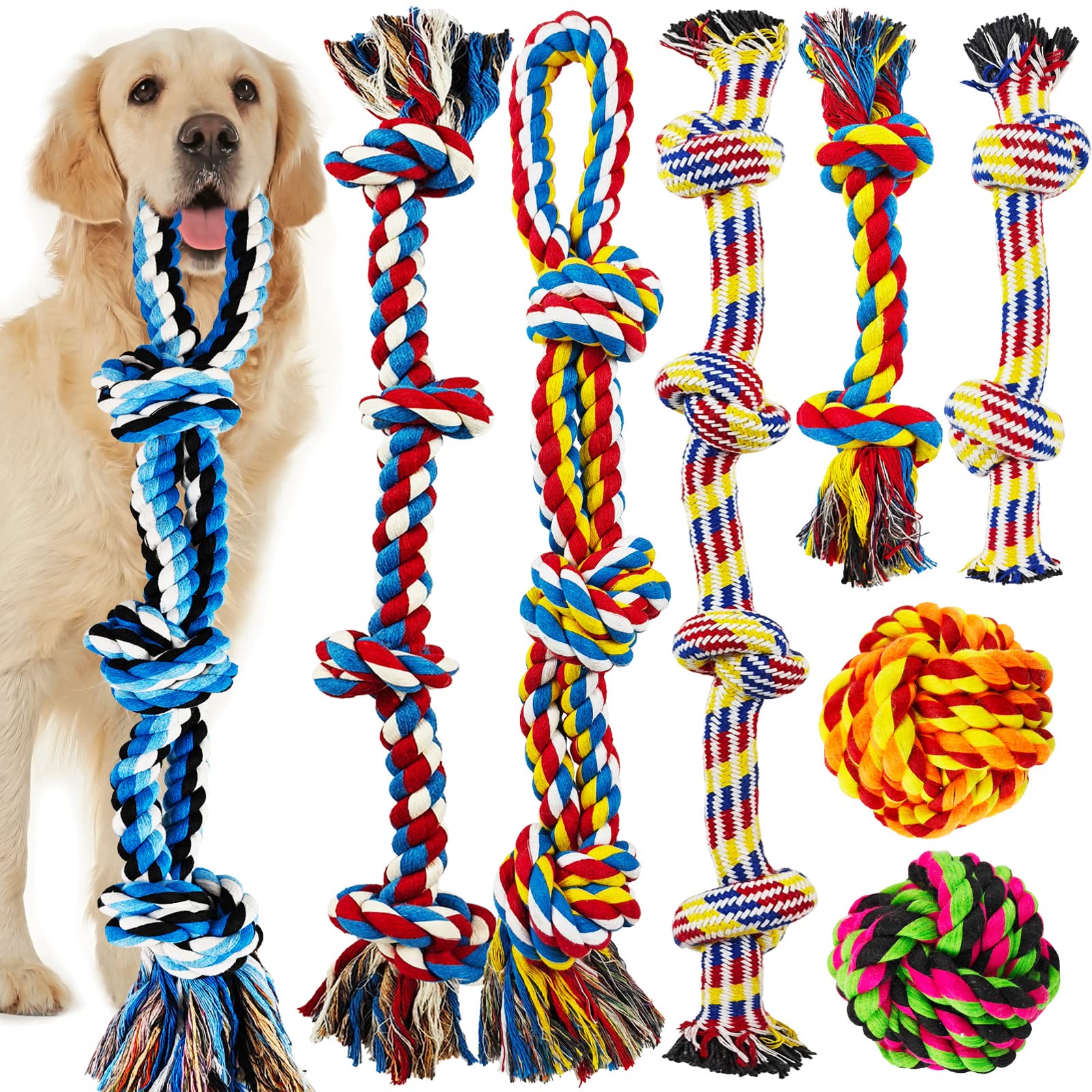 LosFong Large Dog Chew Toys for Aggressive Chewers, 12 Pack Indestructible Dog Rope Toys for Large Breeds, Heavy Duty Dental Cotton Rope Dog Toys, Puppy Teething Chew Toys, Tug of War Dog Toy