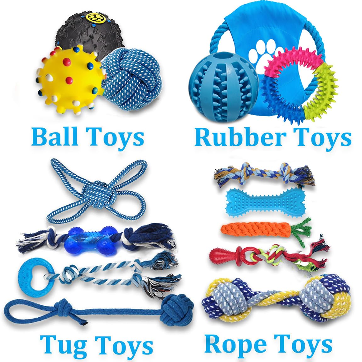 Beiker Dog Teething Chew Toys - 15 Pack Tough Small Medium Large Breed Puppy Toys, Dogs Rope Chew Toys Bundle for Boredom, Pet Interactive Squeaky Treat Dispensing Ball for Puppies