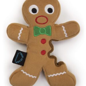 goDog Christmas Gingerbread Man Squeaky Plush Dog Toy, Chew Guard Technology - Brown, Large