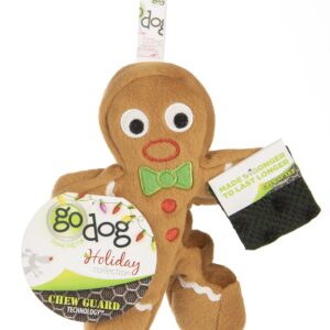 goDog Christmas Gingerbread Man Squeaky Plush Dog Toy, Chew Guard Technology - Brown, Large