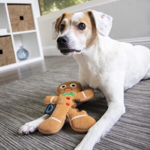 goDog Christmas Gingerbread Man Squeaky Plush Dog Toy, Chew Guard Technology - Brown, Large