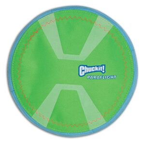 chuckit max glow paraflight flying disc dog toy, large (9.75"), green and white