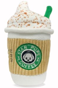 parody star pups coffee dog toy pup'kin spice latte - fall funny parody plush squeaky holiday toys for medium, small and large - cute gifts for dog birthday - cool stuffed for all breed sizes