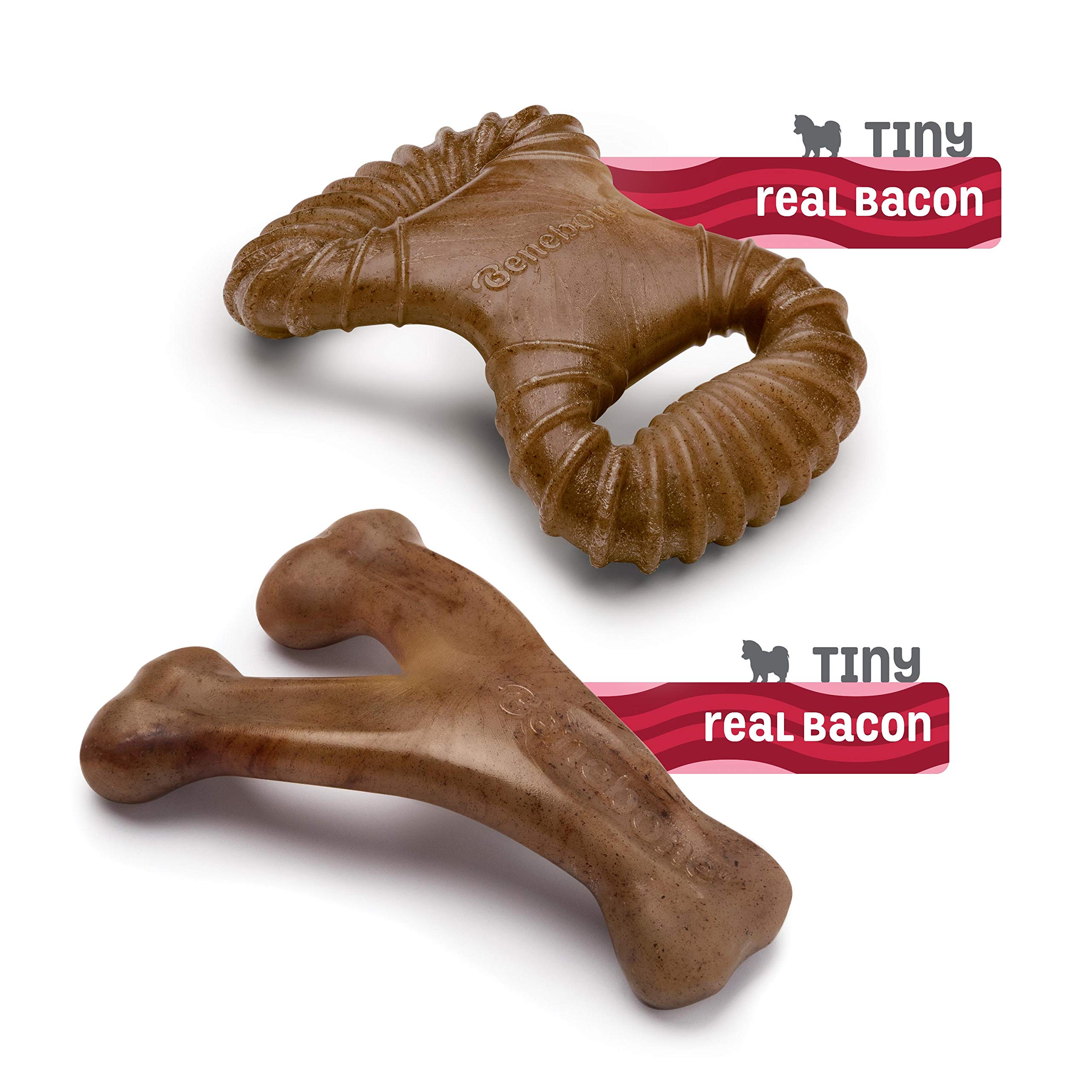 Benebone Tiny 2-Pack Dog Chew Toys, Made in USA, Real Bacon Flavor, Small