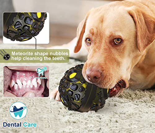 MITAIKO Dog Toy Ball for Aggressive Chewers, Interactive Fetch Dog Ball with Fun Squeaky Wobble Giggle Sound, Durable for Small Medium Large Dogs, Non-Toxic Rubber Pet Chew Toys, Black & Yellow