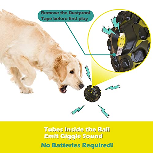 MITAIKO Dog Toy Ball for Aggressive Chewers, Interactive Fetch Dog Ball with Fun Squeaky Wobble Giggle Sound, Durable for Small Medium Large Dogs, Non-Toxic Rubber Pet Chew Toys, Black & Yellow