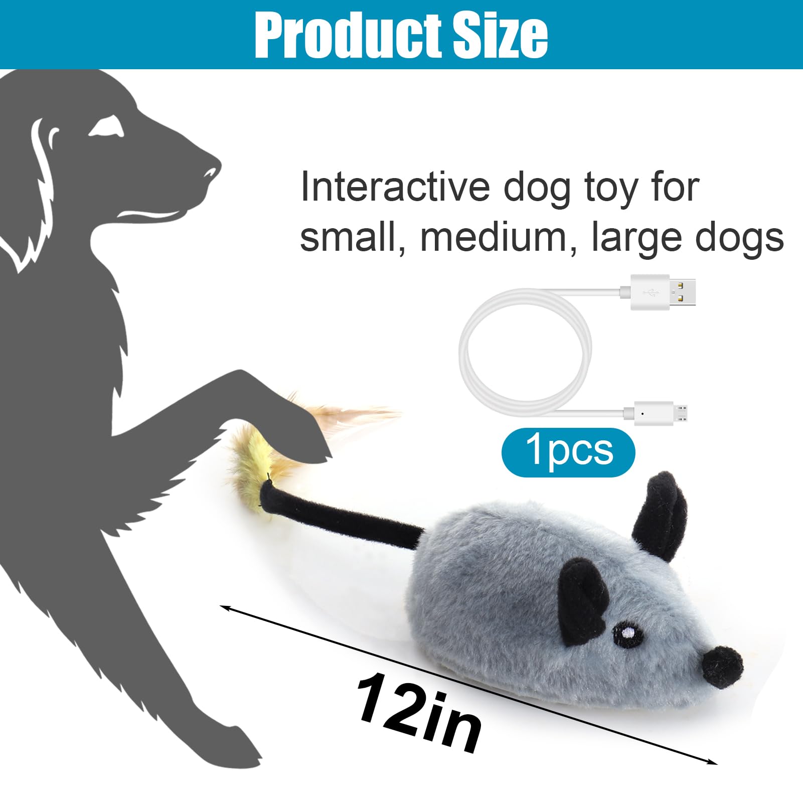 Mity rain Interactive Dog Toys, Fake Mouse Moving Dog Toy with Automatic Sensor, Dog Mouse Toy with Realistic Sound & Extended Tail, Automatic Dog Toy for Cats Dogs Pet, Squeaky Dog Toys