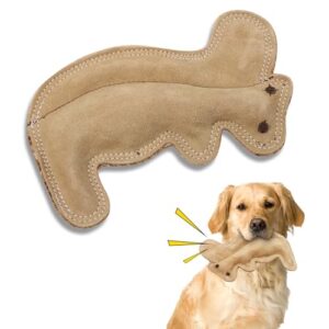 spot dura-fused leather squirrel - dog toy with squeaker, made with real leather and jute fabric, interactive toy for aggressive chewers, durable squeaky toy for dogs and puppies, small - 8in