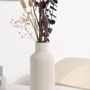 White Ceramic Flower Vase, Minimalist Modern Home Decor, Small Pampas Grass Vases for Table, Shelf Bookshelf, Mantel, Entryway and Centerpieces (8 in)