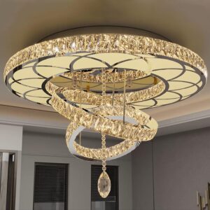 flashing god w40inches big crystal chandeliers lampara de sala grande moderna flush mount large pendant chandeliers high ceiling chandelier for living room dining room bedroom led dimmable 2700-6000k