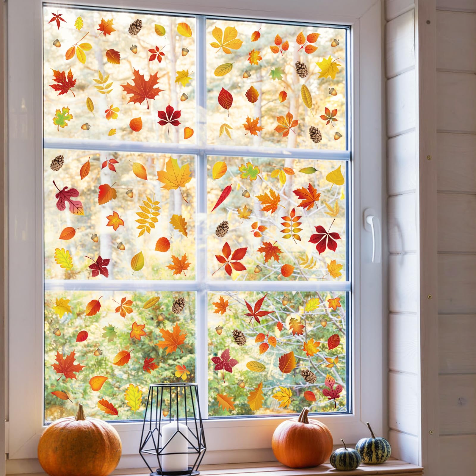 364 PCS Fall Window Clings, Double Sided Autumn Window Clings for Glass Windows,Window Clings Stickers for Thanksgiving Halloween Seasonal Holiday,Fall Decorations for Home Fall Decor (8 Large Sheets)