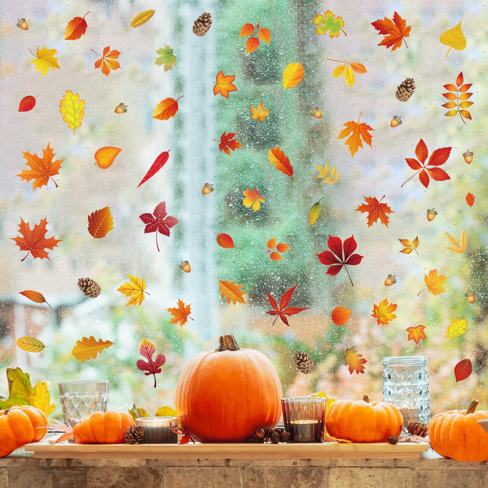 364 PCS Fall Window Clings, Double Sided Autumn Window Clings for Glass Windows,Window Clings Stickers for Thanksgiving Halloween Seasonal Holiday,Fall Decorations for Home Fall Decor (8 Large Sheets)