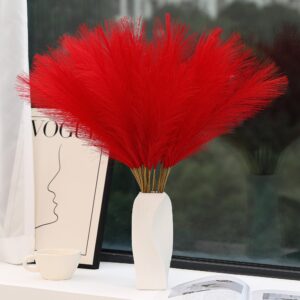 wertuirk red pampas grass decor - 30pcs 24 inch short artificial pampas grass decor, fake pompas floral for vase filler, wedding flower arrangement, party and home decor (red)