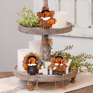 ALLADINBOX Thanksgiving Turkey Tabletop Centerpieces 3 Pcs Resin Pilgrim Turkey Figurines Thanksgiving Decorative Shelf Sitters with Dangling Legs, Harvest Fall Decor Home Kitchen Autumn Displays