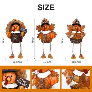 ALLADINBOX Thanksgiving Turkey Tabletop Centerpieces 3 Pcs Resin Pilgrim Turkey Figurines Thanksgiving Decorative Shelf Sitters with Dangling Legs, Harvest Fall Decor Home Kitchen Autumn Displays