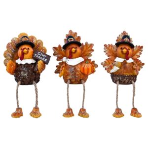 ALLADINBOX Thanksgiving Turkey Tabletop Centerpieces 3 Pcs Resin Pilgrim Turkey Figurines Thanksgiving Decorative Shelf Sitters with Dangling Legs, Harvest Fall Decor Home Kitchen Autumn Displays