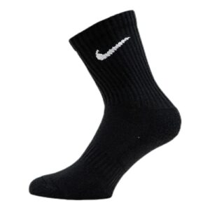 nike everyday cushion crew training socks, unisex nike socks with sweat-wicking technology and impact cushioning (3 pair), black/white, large