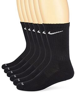 nike unisex dri-fit cushion crew training socks (6 pair), black/white, os