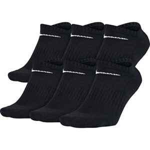 nike unisex performance cushion no-show socks with band (6 pairs), black/white, large