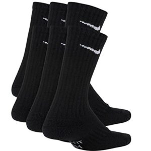 Nike Kids' Everyday Cushion Crew Socks (6 Pairs), Black/White, Small