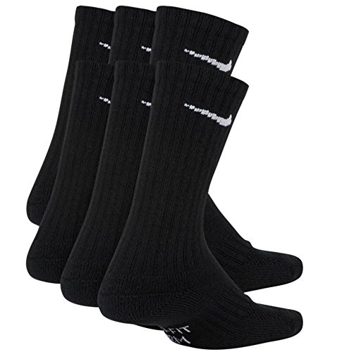 Nike Kids' Everyday Cushion Crew Socks (6 Pairs), Black/White, Small