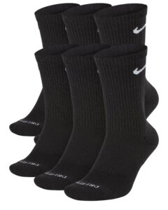 nike men`s everyday plus cushioned training crew socks 6 pack (large, black(sx6897-010)/w)