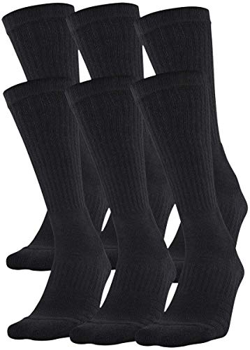 Under Armour Adult Training Cotton Crew Socks, Multipairs , Black (6-Pairs) , Medium