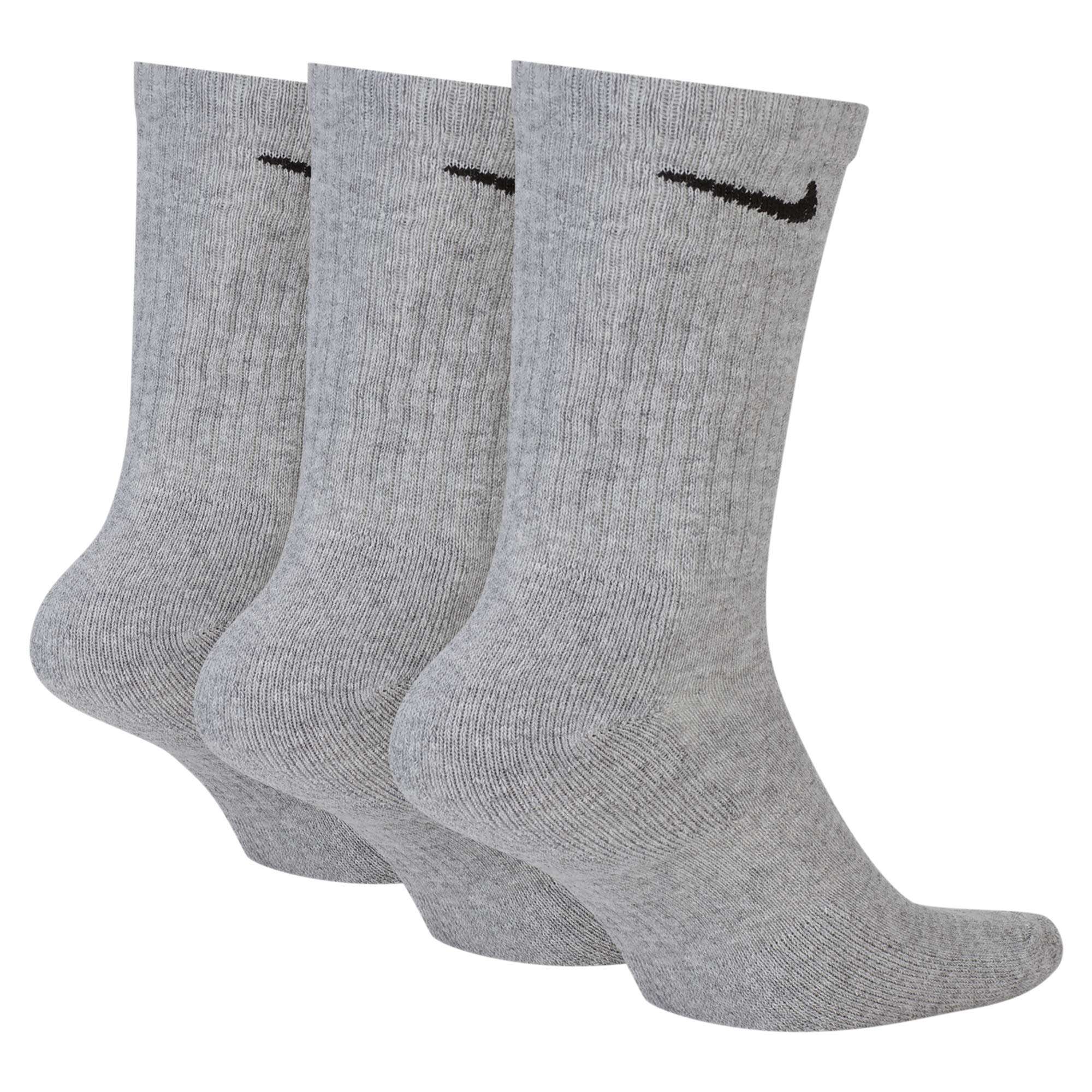 Nike Everyday Cushion Crew Training Socks, Unisex Nike Socks with Sweat-Wicking Technology and Impact Cushioning (3 Pair), Dark Grey Heather/Black, Large