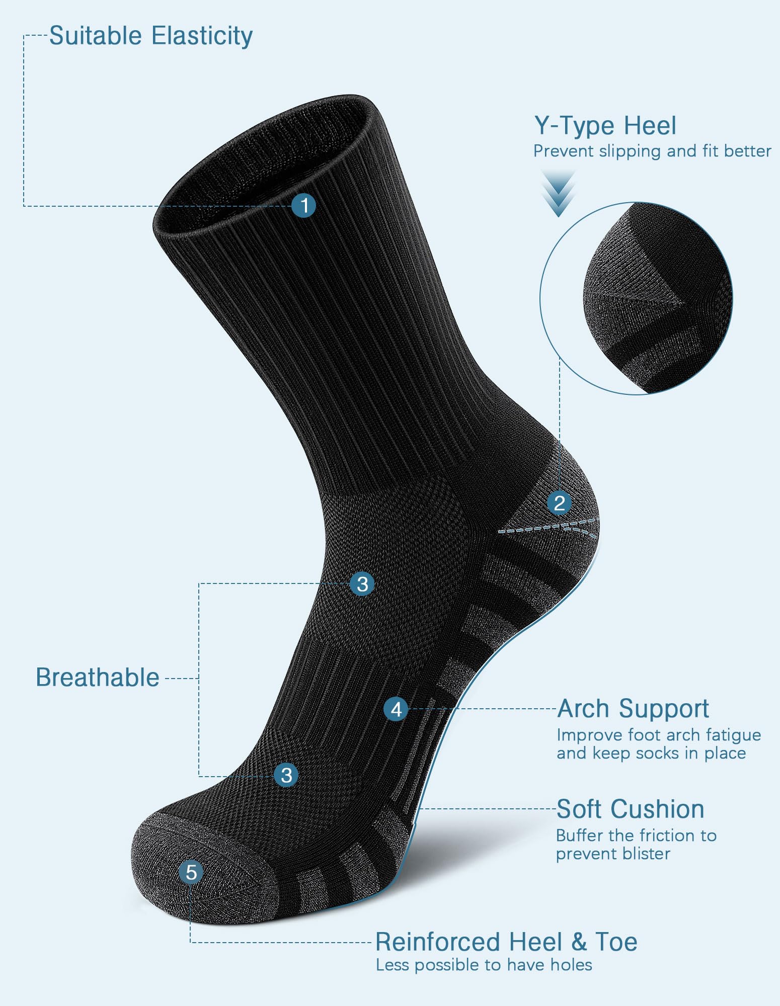 Airacker Athletic Socks Sport Running Calf Socks Performance Cushioned Breathable Crew Socks for Men Women(6 Pairs)