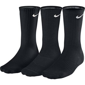 nike unisex performance cushion crew training socks (3 pairs), black/white, x-large